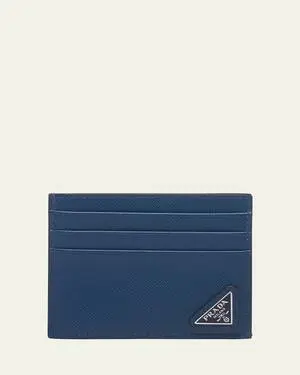 Prada Saffiano Leather Logo Card Case F0016 Bluette