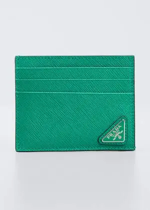 Prada Saffiano Leather Logo Card Case F0076 Celeste