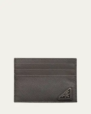 Prada Saffiano Leather Logo Card Case Fumo