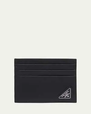 Prada Saffiano Leather Logo Card Case Nero