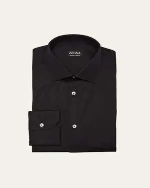 Zegna Trofeo Comfort Cotton Dress Shirt - Black Solid