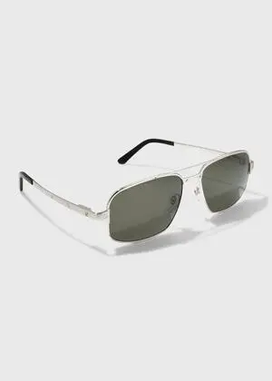 Cartier Cartier Metal Aviator Sunglasses Brushed Platinum
