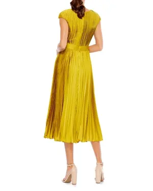 Mac Duggal Pleated Midi Dress - Chartreuse