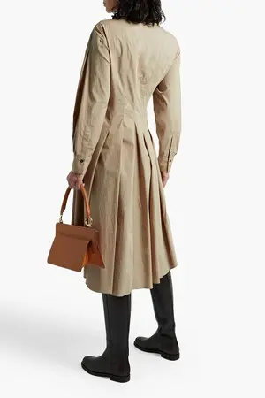 BRUNELLO CUCINELLI Brunello Cucinelli Embellished Pleated Cotton Poplin Dress