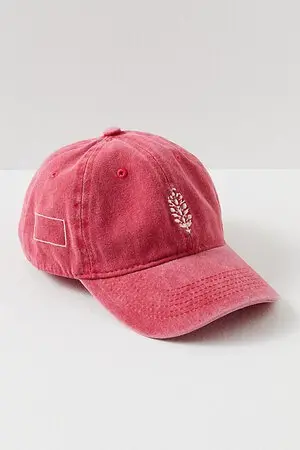 Free People Embroidered Logo Baseball Cap Hot Coral