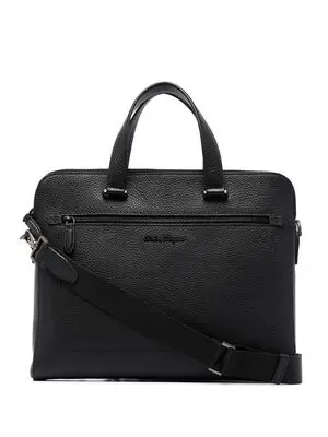 FERRAGAMO Logo-plaque Leather Briefcase - Black