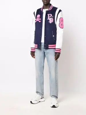 Philipp Plein Embroidered-logo Varsity Jacket - Blue