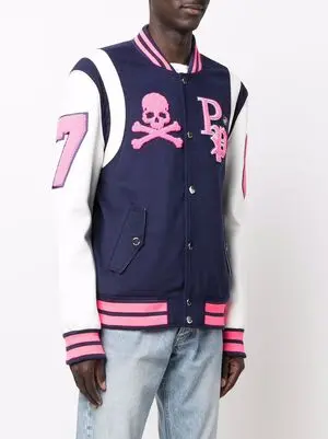 Philipp Plein Embroidered-logo Varsity Jacket - Blue