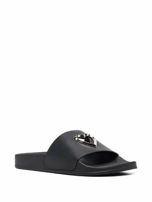Red Valentino Heart Plaque Flat Slides - Black