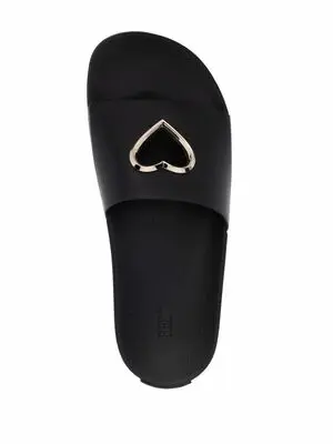 Red Valentino Heart Plaque Flat Slides - Black
