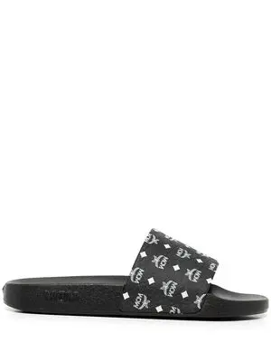 Mcm Monogram Print Slides - Black