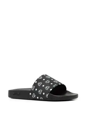 Mcm Monogram Print Slides - Black