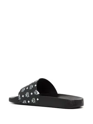 Mcm Monogram Print Slides - Black