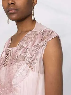 Alberta Ferretti Lace-embellished Silk Top