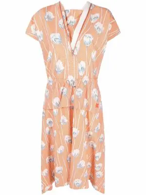 Kenzo Graphic-floral Print Gingham Midi Dress - Orange