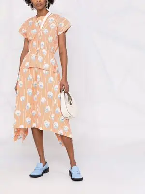 Kenzo Graphic-floral Print Gingham Midi Dress - Orange