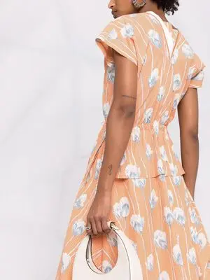 Kenzo Graphic-floral Print Gingham Midi Dress - Orange