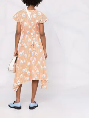 Kenzo Graphic-floral Print Gingham Midi Dress - Orange