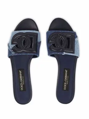 Dolce & Gabbana Logo Patchwork Denim Sandals - Blue