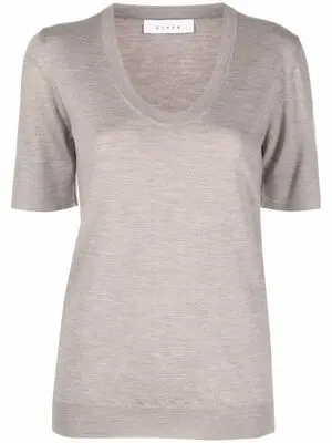 LISKA Round Neck Knitted Top - Brown