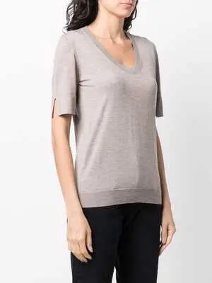 LISKA Round Neck Knitted Top - Brown
