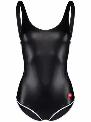 DIESEL® Logo Patch Scoop Neck One Piece Swimsuit - Black
