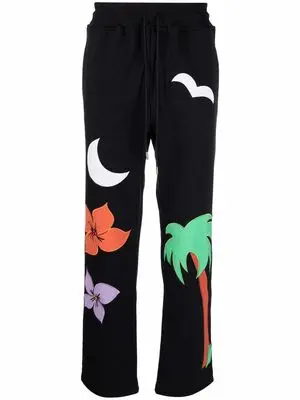 JUST DON Embroidered Straight Track Pants - Black