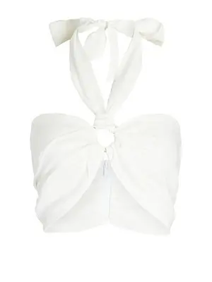 Just Bee Queen Carolina Linen Halter Crop Top - White
