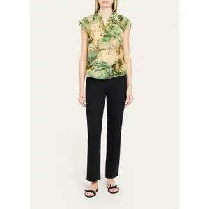 Alice + Olivia Martel Flutter-sleeve Blouse