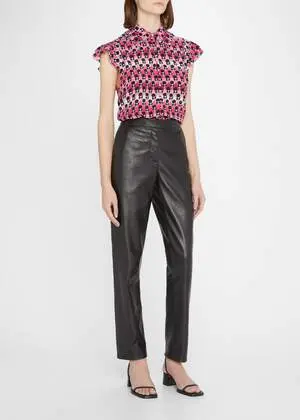 Alice + Olivia Alice + Olivia Martel Flutter-Sleeve Blouse Sassy Stace Frenc