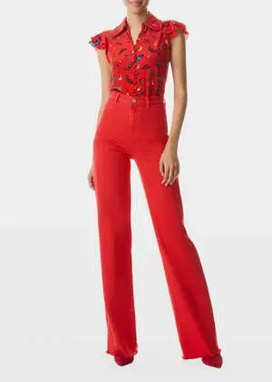 Alice + Olivia Alice + Olivia Martel Flutter-Sleeve Blouse Take Flight Br Po