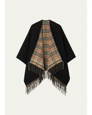Burberry Reversible Check Wool Cape - Black/sand