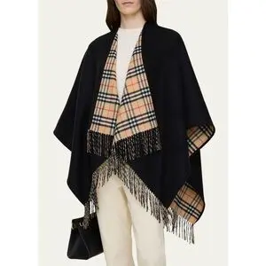 Burberry Reversible Check Wool Cape - Black/sand