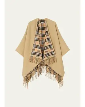 Burberry Reversible Check Wool Cape Sand