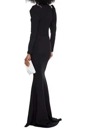 Safiyaa Fluted Crystalembellished Stretchcrepe Gown - Black