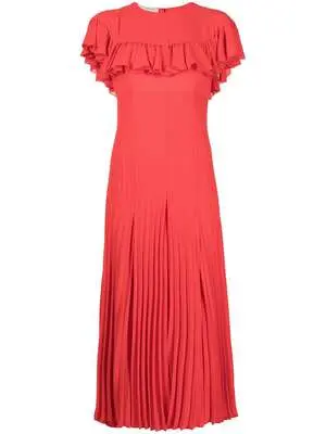 Philosophy Di Lorenzo Serafini Pleated Hem Ruffle-trim Midi Dress - Red