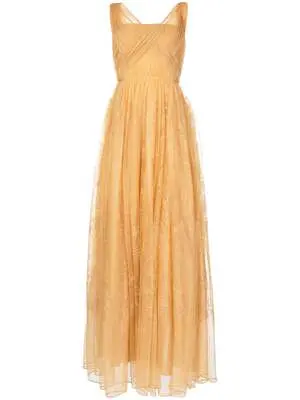 Alberta Ferretti Embroidered Motif Pleated Gown