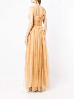 Alberta Ferretti Embroidered Motif Pleated Gown