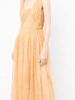 Alberta Ferretti Embroidered Motif Pleated Gown