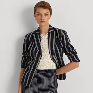 Ralph Lauren Striped Linen-Blend Blazer French Navy/ Cream