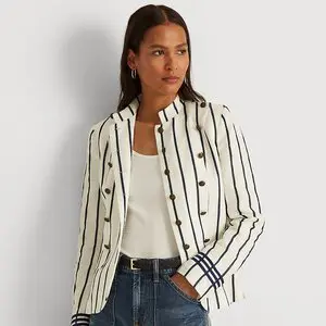 Ralph Lauren Striped Linen-Blend Blazer Mascarpone Cream/ Sea
