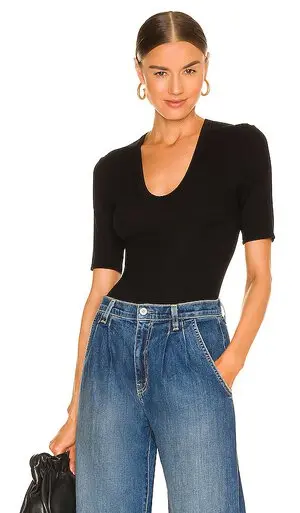 Enza Costa Stretch Silk Knit Half Sleeve Top - Black