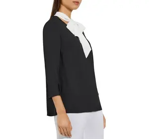 Misook Contrast Tie V-neck Crepe De Chine Blouse