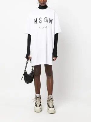 MSGM Logo Print T-shirt Dress - White
