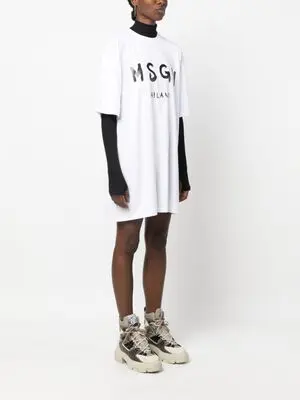 MSGM Logo Print T-shirt Dress - White