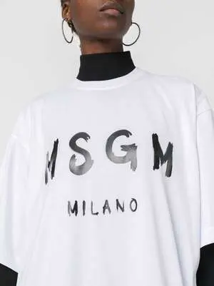 MSGM Logo Print T-shirt Dress - White