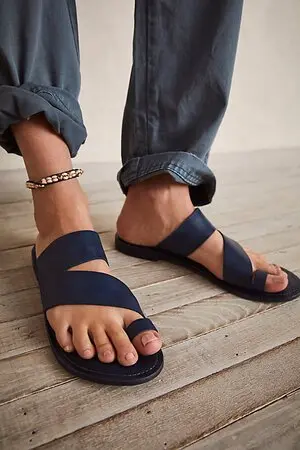 Free People Abilene Leather Toe Loop Sandals Blue