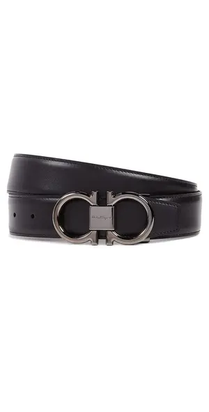 FERRAGAMO Double Gancio Reversible Belt - Nero/hickory