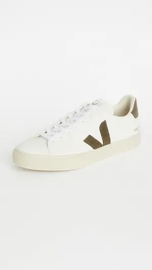 VEJA Campo Calfskin Leather Sneakers With Suede Trim - Extra White/khaki