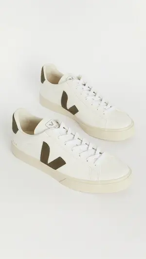 VEJA Campo Calfskin Leather Sneakers With Suede Trim - Extra White/khaki
